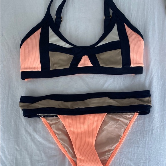 Pilyq | Swim | Pilyq Peach And Black Bikini Set | Poshmark
